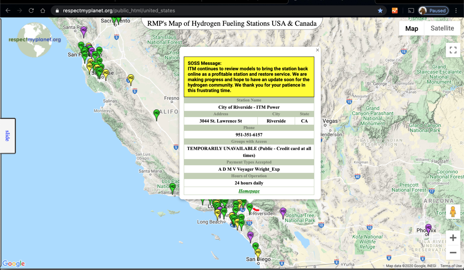 RMP’s Map of Hydrogen Stations in USA & Canada Upgraded – respectmyplanet.org